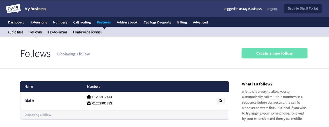 Follows - Help and support - Dial 9